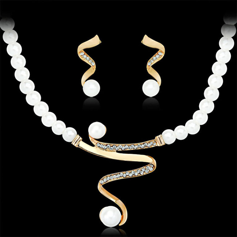 Radiant Gold-Tone Pearl & Rhinestone Jewelry Set- Bridal & Prom ...